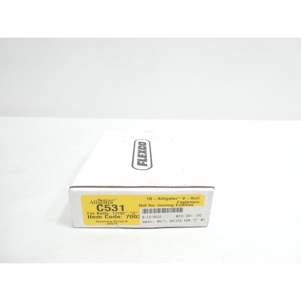 Flexco ALLIGATOR BOX OF 10 V-BELT FASTENERS 17/32IN OTHER CONVEYOR PARTS AND ACCESSORY C531 | Zoro